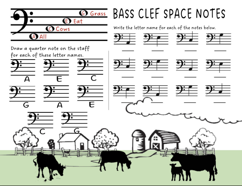 Bass Clef Space Notes - Barker Music Studio