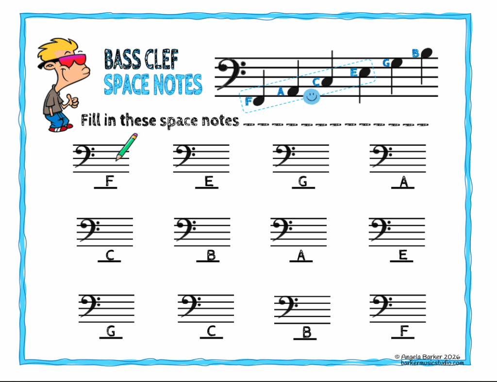 More Bass Clef Space Notes - Barker Music Studio